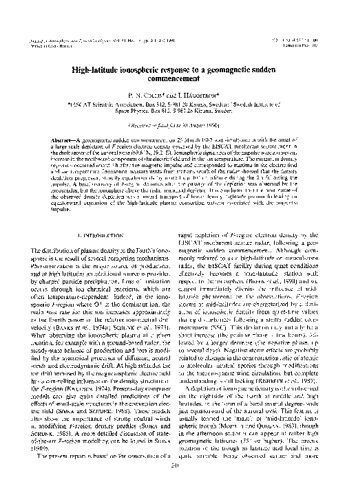 (PDF) High-latitude ionospheric response to a geomagnetic sudden commencement | I. Häggström ...