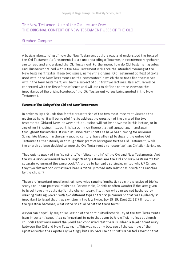 (PDF) THE ORIGINAL CONTEXT OF NEW TESTAMENT USES OF THE OLD