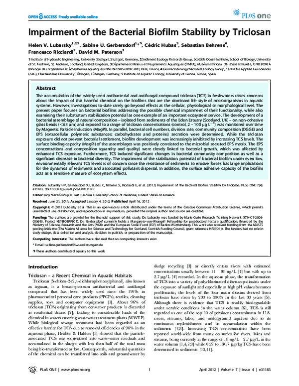 (PDF) Impairment of the Bacterial Biofilm Stability by Triclosan