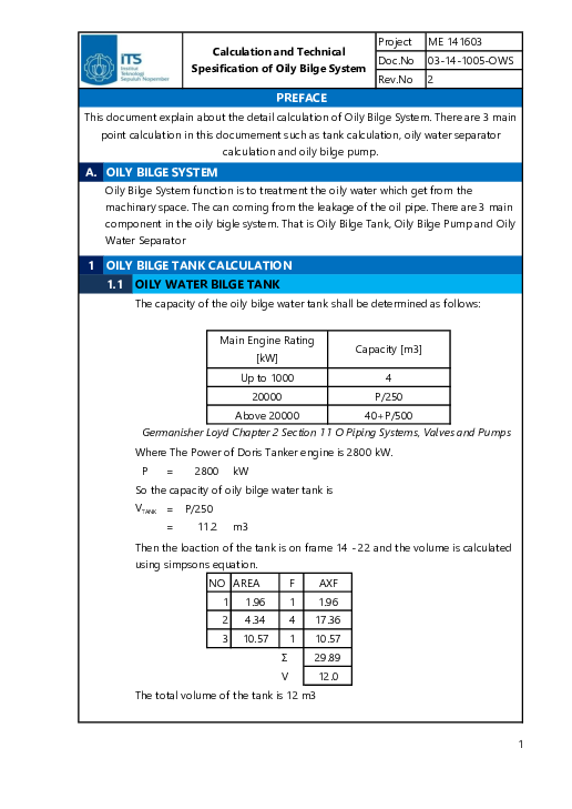 (PDF) A. OILY BILGE SYSTEM 1 OILY BILGE TANK CALCULATION 1.1 OILY WATER ...