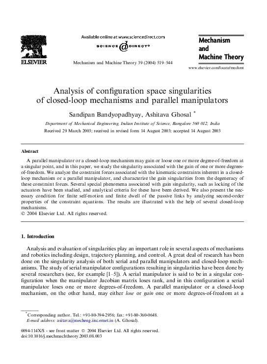 (PDF) Analysis of configuration space singularities of closed-loop ...