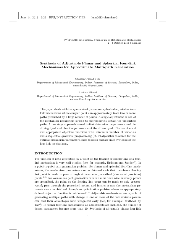 (PDF) Synthesis of Adjustable Planar and Spherical Four-link Mechanisms for Approximate Multi ...