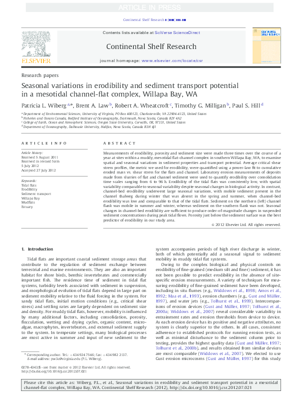 (PDF) Seasonal variations in erodibility and sediment transport ...