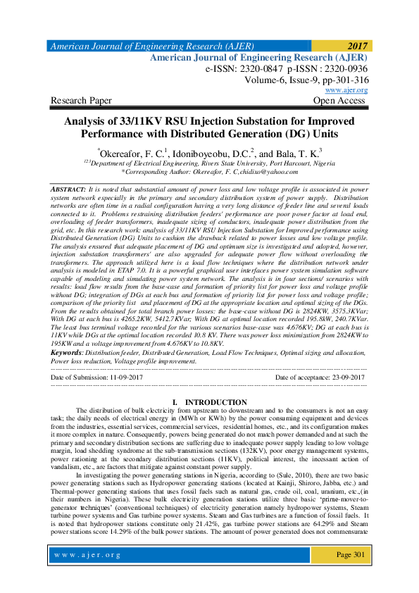 (PDF) Analysis of 33/11KV RSU Injection Substation for Improved Performance with Distributed ...