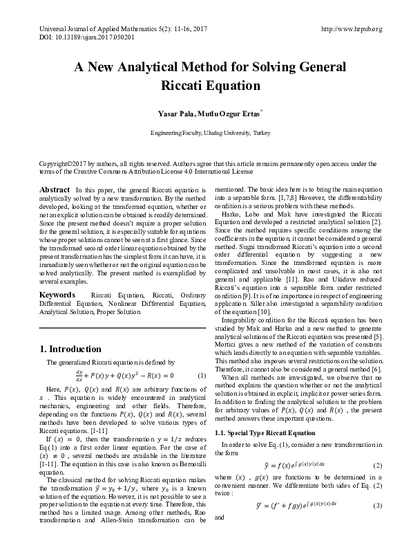 Pdf A New Analytical Method For Solving General Riccati Equation