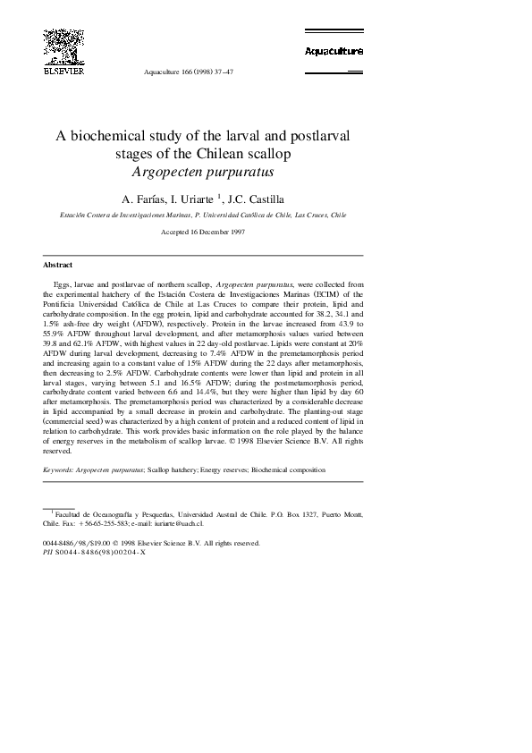 (PDF) A biochemical study of the larval and postlarval stages of the ...