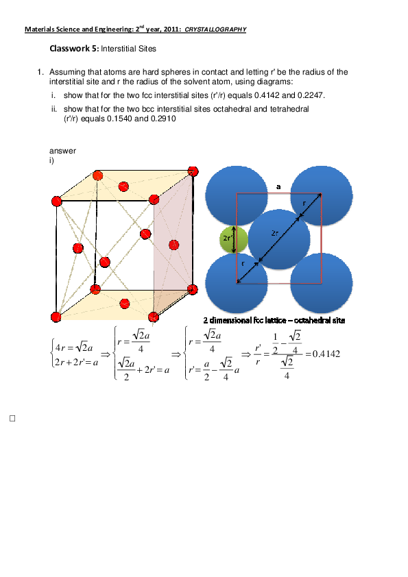 (PDF) Classwork 5: Interstitial Sites