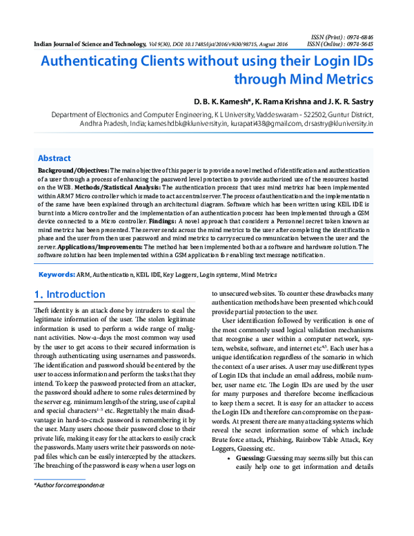 (PDF) Authenticating Clients without using their Login IDs through Mind ...
