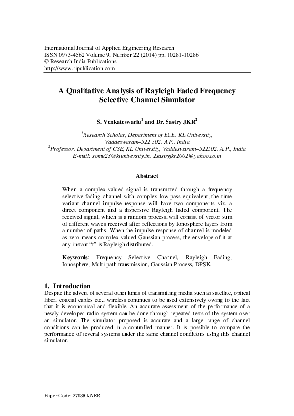 (PDF) 1 A Qualitative Analysis of Rayleigh Faded Frequency selective channel simulator.pdf
