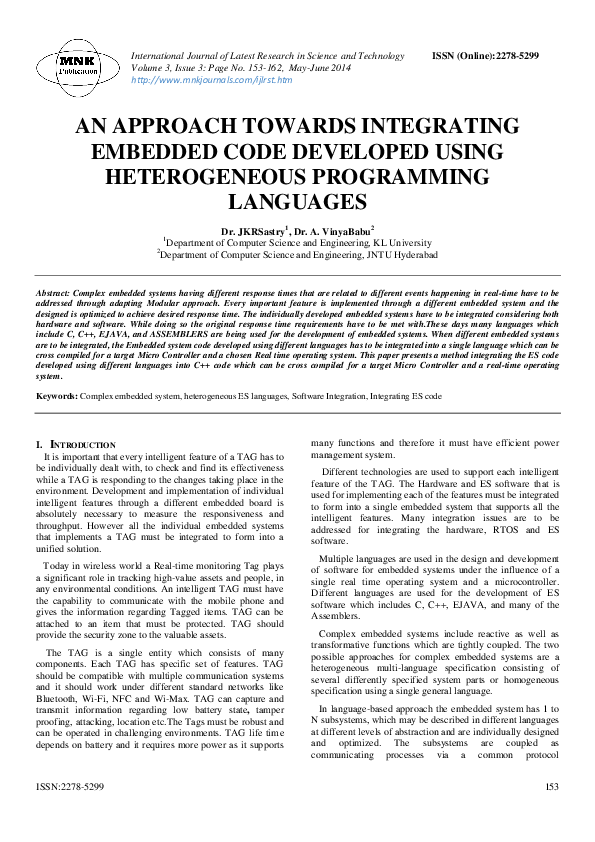 (PDF) AN APPROACH TOWARDS INTEGRATING EMBEDDED CODE DEVELOPED USING ...