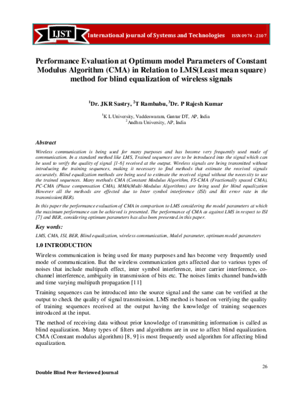 (PDF) A DETAILED STUDY OF VARIABLE STEP SIZE CONSTANT MODULUS ALGORITHM WITH LMS UPDATE | IAEME ...