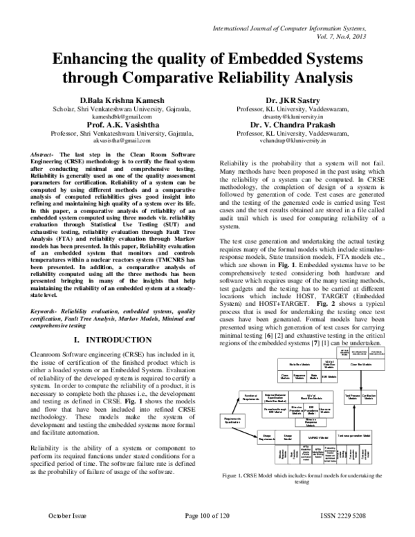 (PDF) Enhancing the quality of Embedded Systems through Comparative Reliability Analysis