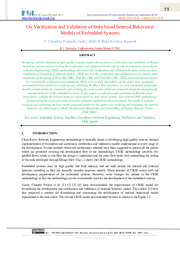 (PDF) On Verification and Validation of State based Internal Behavioral Models of Embedded Systems