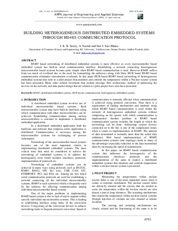 Pdf Building Heterogeneous Distributed Embedded Systems Through Rs485 Communication Protocol 4980
