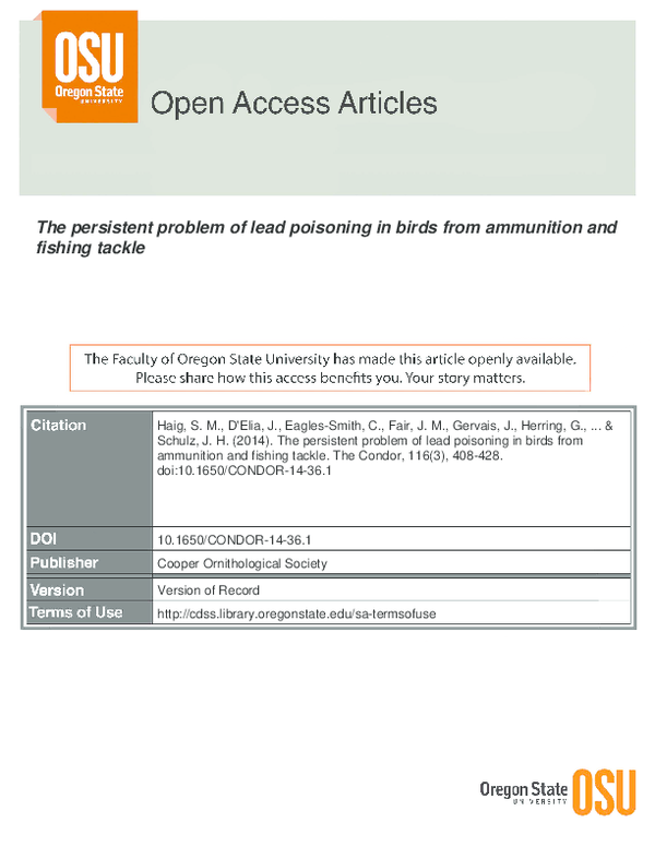(PDF) The persistent problem of lead poisoning in birds from ammunition ...
