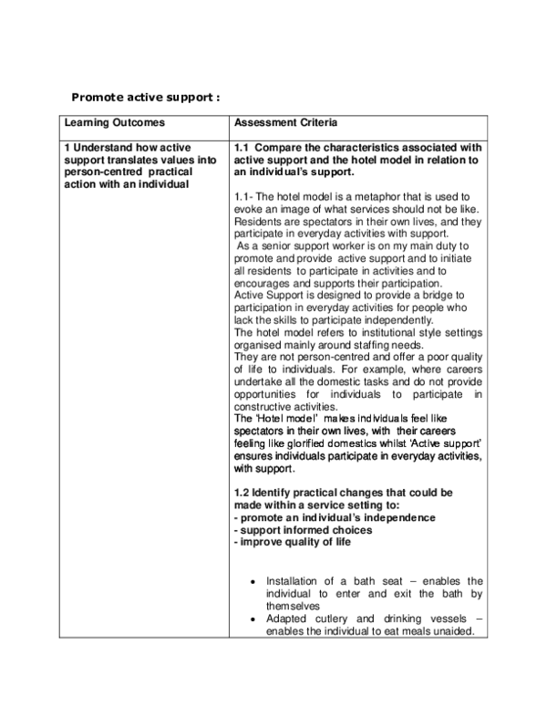 (DOC) Promote active support : Learning Outcomes Assessment Criteria