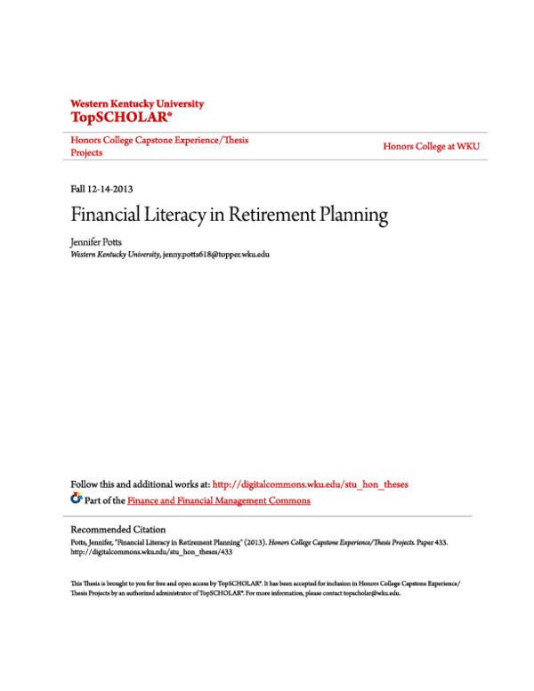 (PDF) Financial Literacy and Retirement Planning