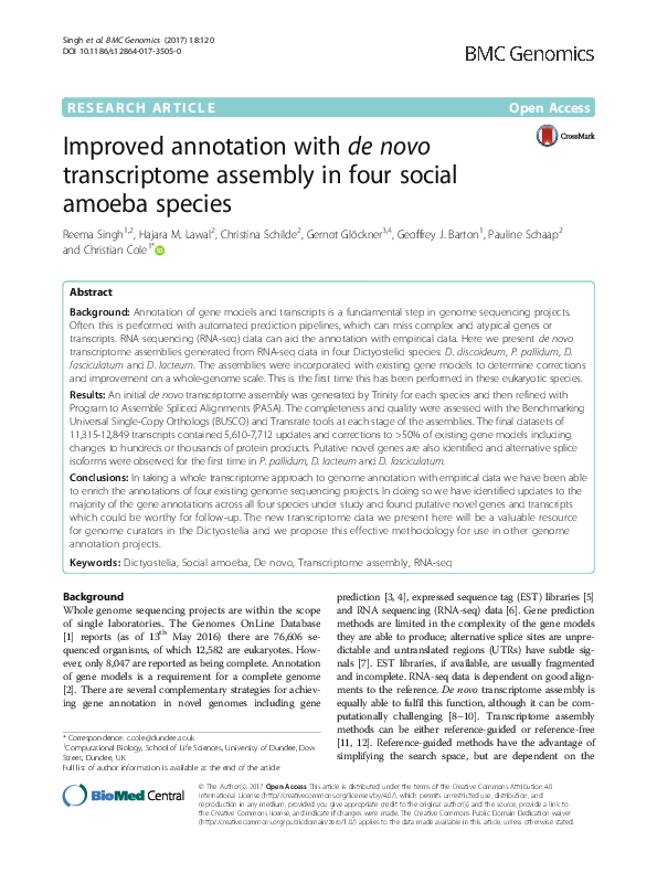 (PDF) Improved annotation with de novo transcriptome assembly in four social amoeba species