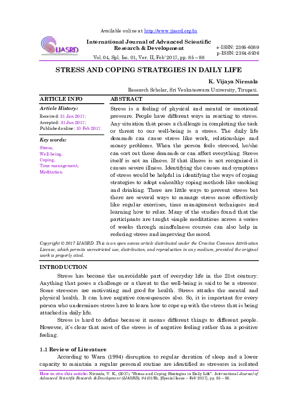 (PDF) STRESS AND COPING STRATEGIES IN DAILY LIFE