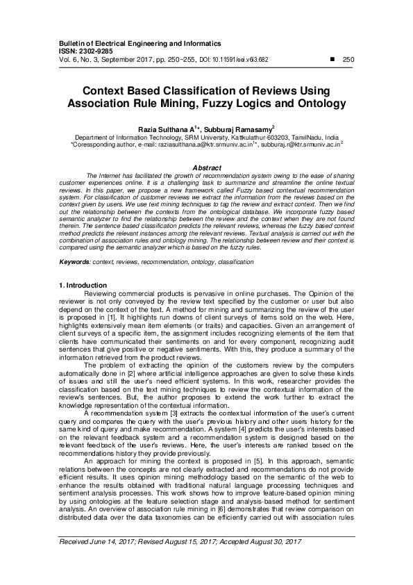 (PDF) Context Based Classification of Reviews Using Association Rule Mining, Fuzzy Logics and ...