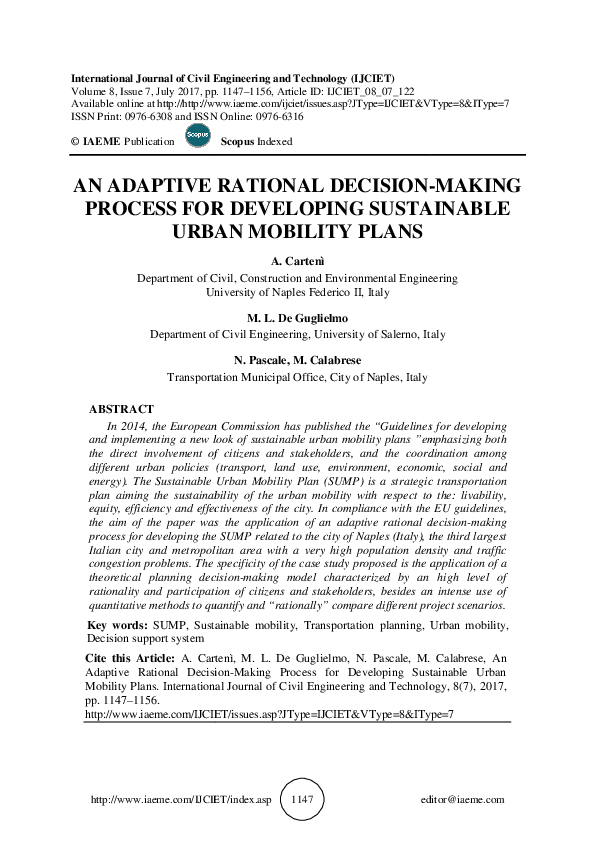 (PDF) AN ADAPTIVE RATIONAL DECISION- PROCESS FOR DEVELOPING SUSTAINABLE URBAN MOBILITY PLANS ...