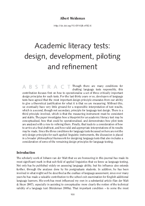 (PDF) Designing and Refining Academic Literacy Tests