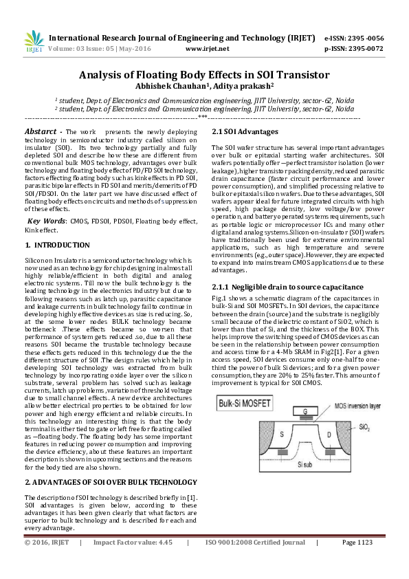 (PDF) Analysis of Floating Body Effects in SOI Transistor