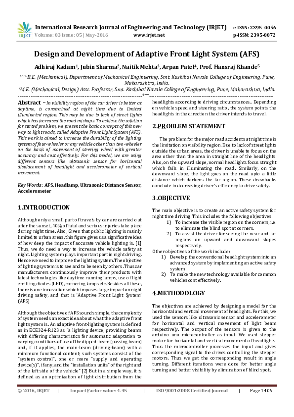 (PDF) Design and Development of Adaptive Front Light System (AFS