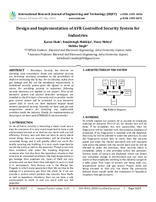 (PDF) Design and Implementation of AVR Controlled Security System for ...