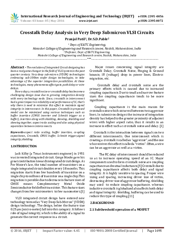 Pdf Crosstalk Delay Analysis In Very Deep Submicron Vlsi Circuits