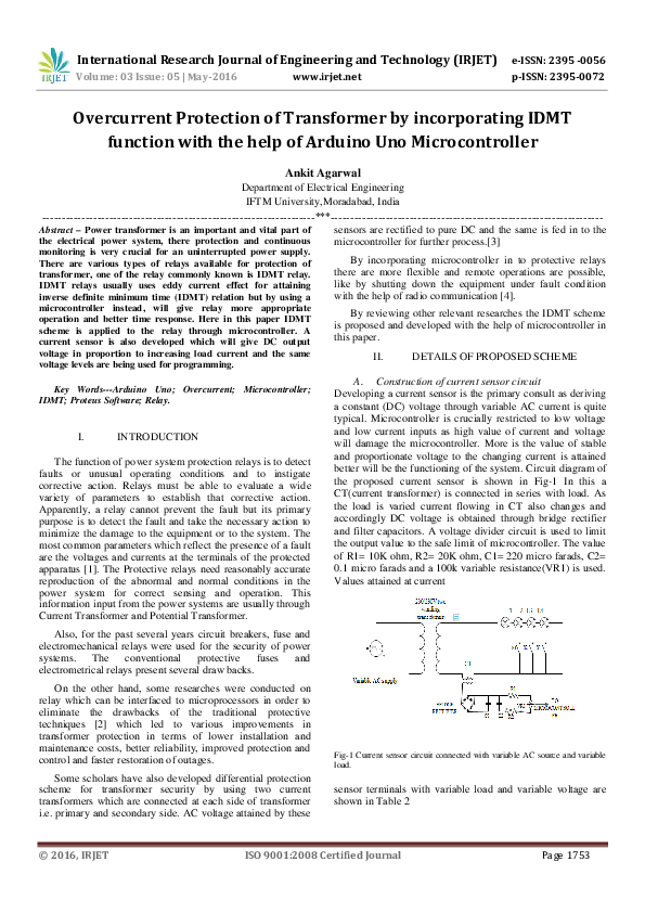 (PDF) Overcurrent Protection of Transformer by incorporating IDMT ...