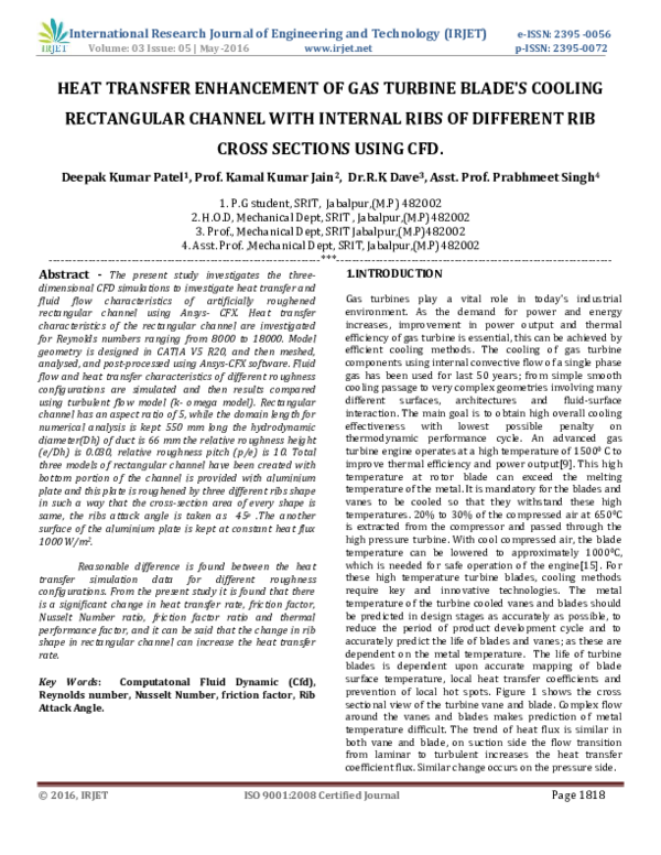 (PDF) HEAT TRANSFER ENHANCEMENT OF GAS TURBINE BLADE'S COOLING ...