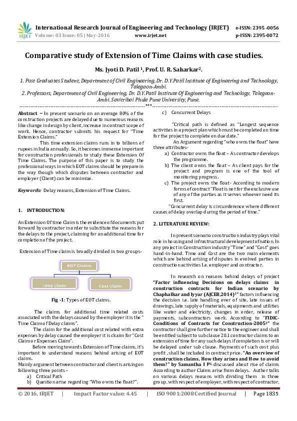 (PDF) Comparative study of Extension of Time Claims with case studies