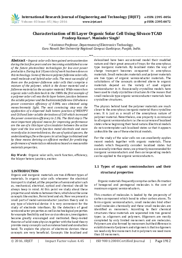 (PDF) Characterization of Bi Layer Organic Solar Cell Using Silvaco TCAD