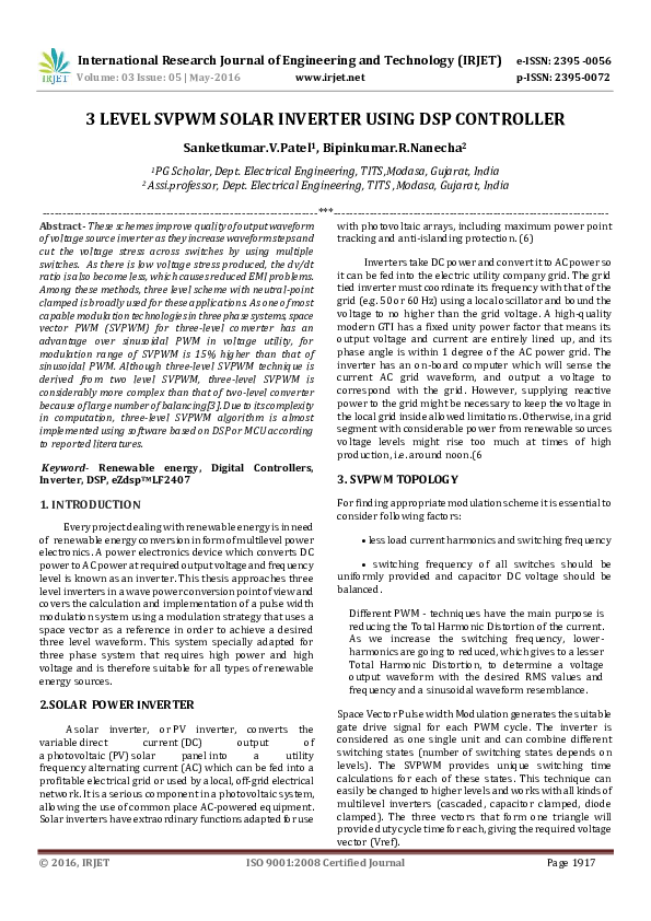 Pdf 3 Level Svpwm Solar Inverter Using Dsp Controller
