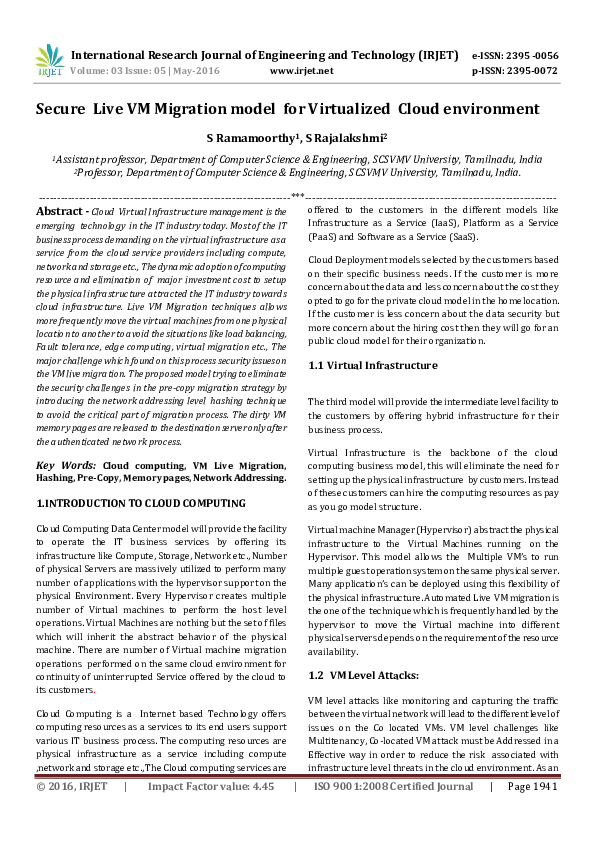 (PDF) Secure Live VM Migration model for Virtualized Cloud environment