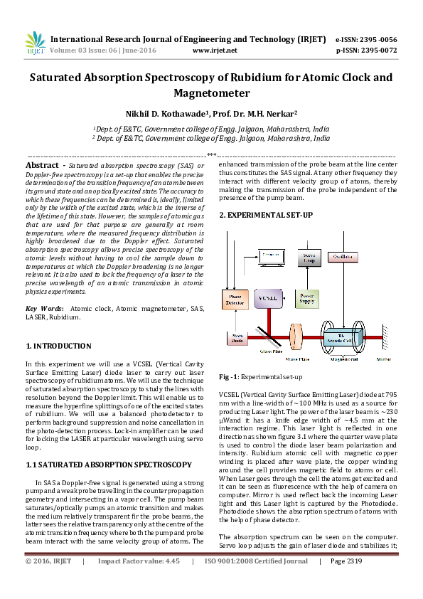 (PDF) Saturated Absorption Spectroscopy of Rubidium for Atomic Clock ...