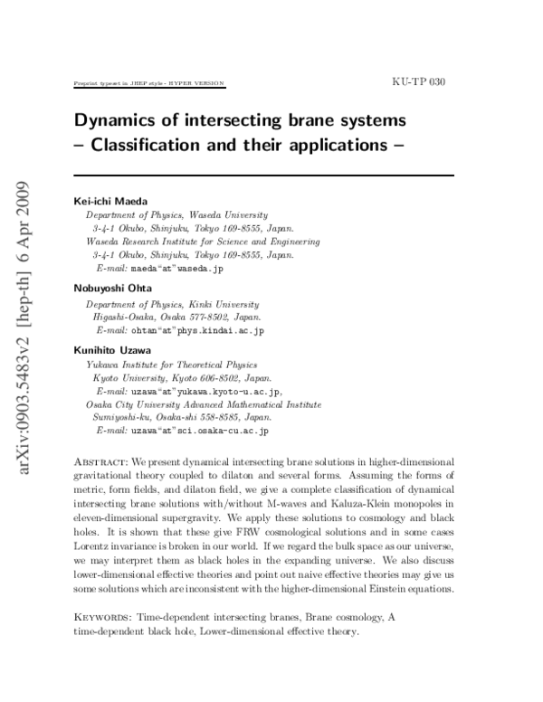 (PDF) Dynamics of intersecting brane systems — Classification and their applications