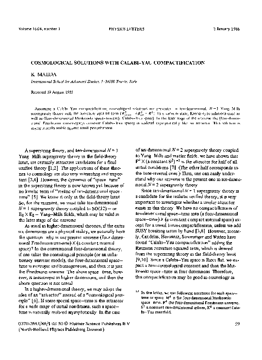 (PDF) Cosmological solutions with Calabi-Yau compactification