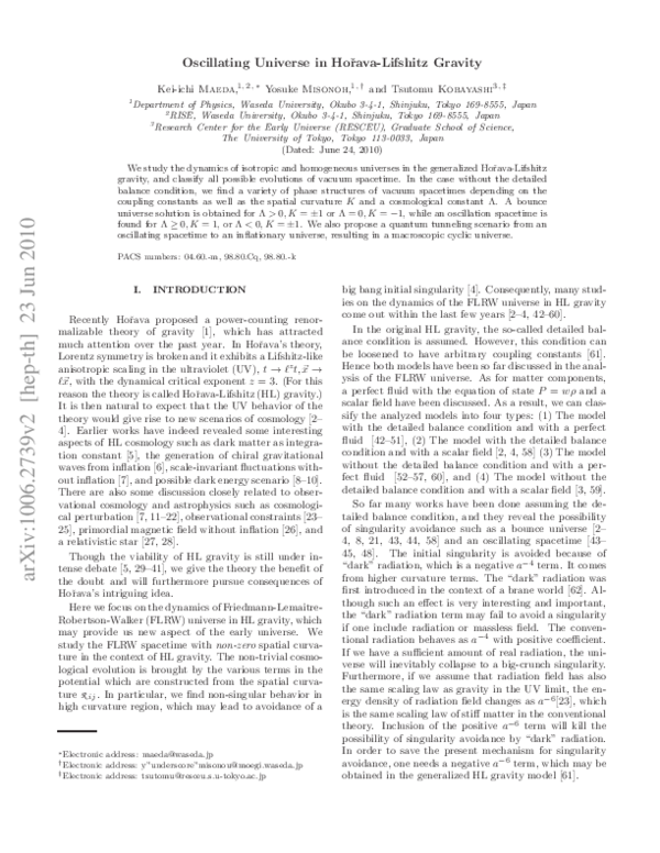 (PDF) Oscillating Universe in Horava-Lifshitz Gravity