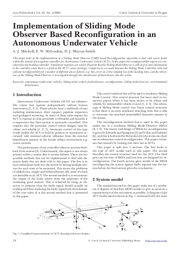 (PDF) Implementation of Sliding Mode Observer Based Reconfiguration in an Autonomous Underwater ...