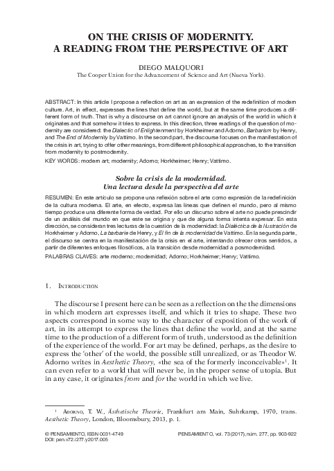 (PDF) On the crisis of modernity. A reading from the perspective of art