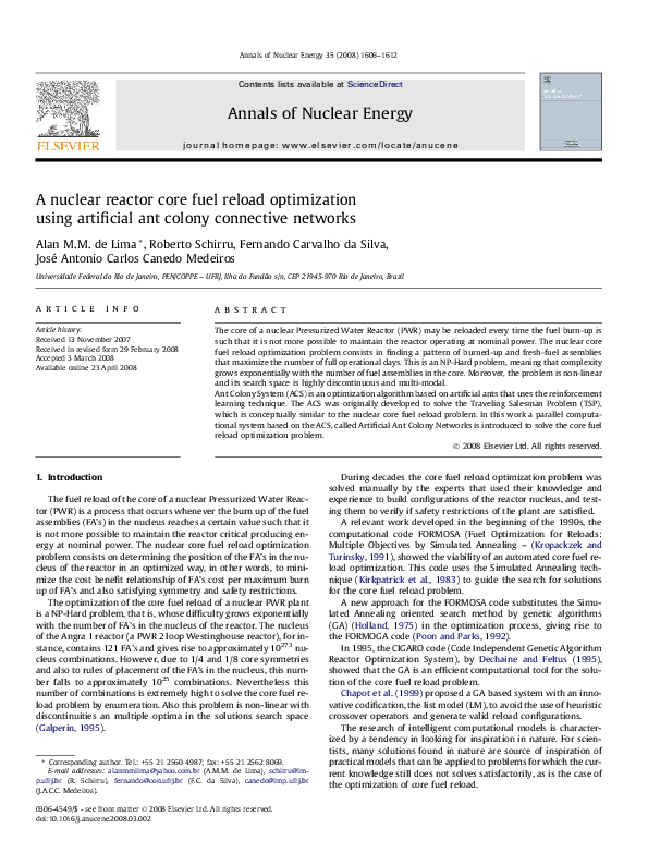 Pdf A Nuclear Reactor Core Fuel Reload Optimization Using Artificial