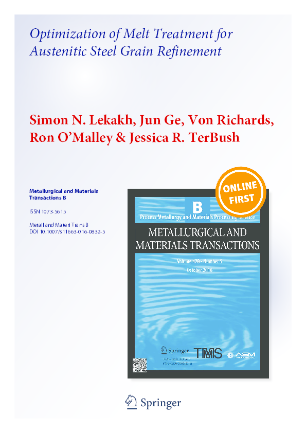(PDF) Optimization of Melt Treatment for Austenitic Steel Grain Refinement