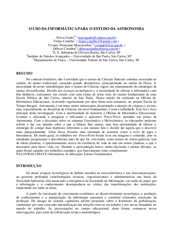 (PDF) O Uso Da Informática Para O Estudo Da Astronomia