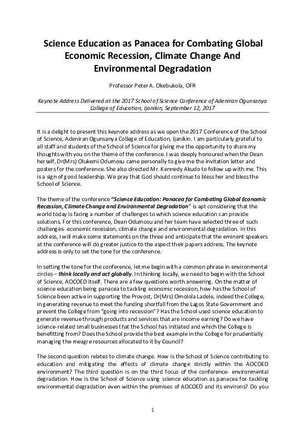 (PDF) Science Education as Panacea for Combating Global Economic ...