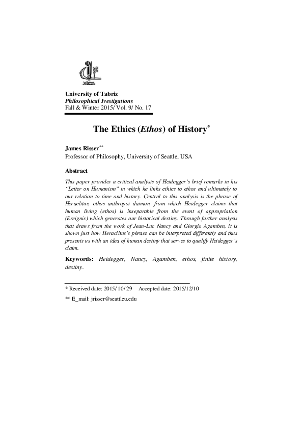 (PDF) The Ethics (Ethos) of History