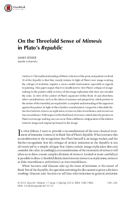 (PDF) On The Threefold Sense of Mimesis in Plato’s Republic