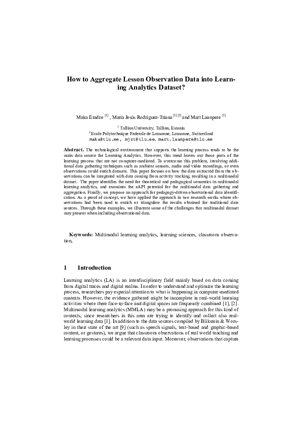 Pdf How To Aggregate Lesson Observation Data Into Learning Analytics Datasets