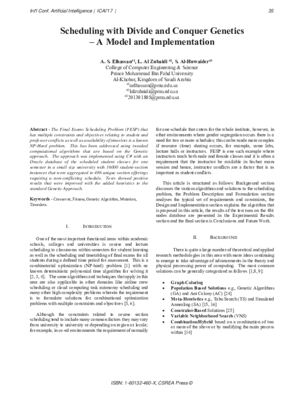 Pdf Scheduling With Divide And Conquer Genetics A Model And Implementation Ammar Elhassan 
